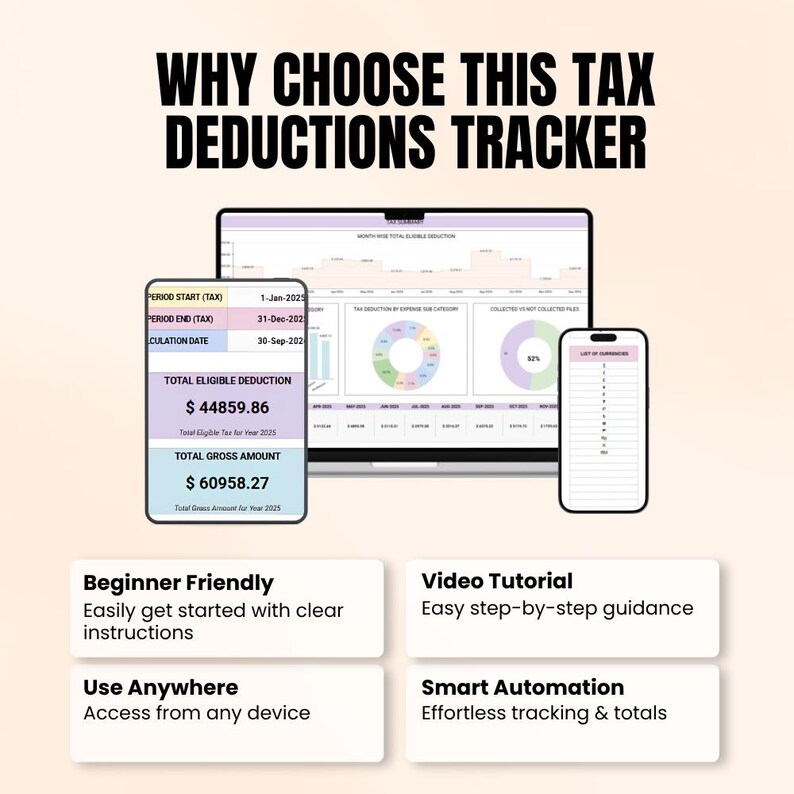 Tax Deduction Tracker 2026, Excel & Google Sheets Dashboard, Automated ...