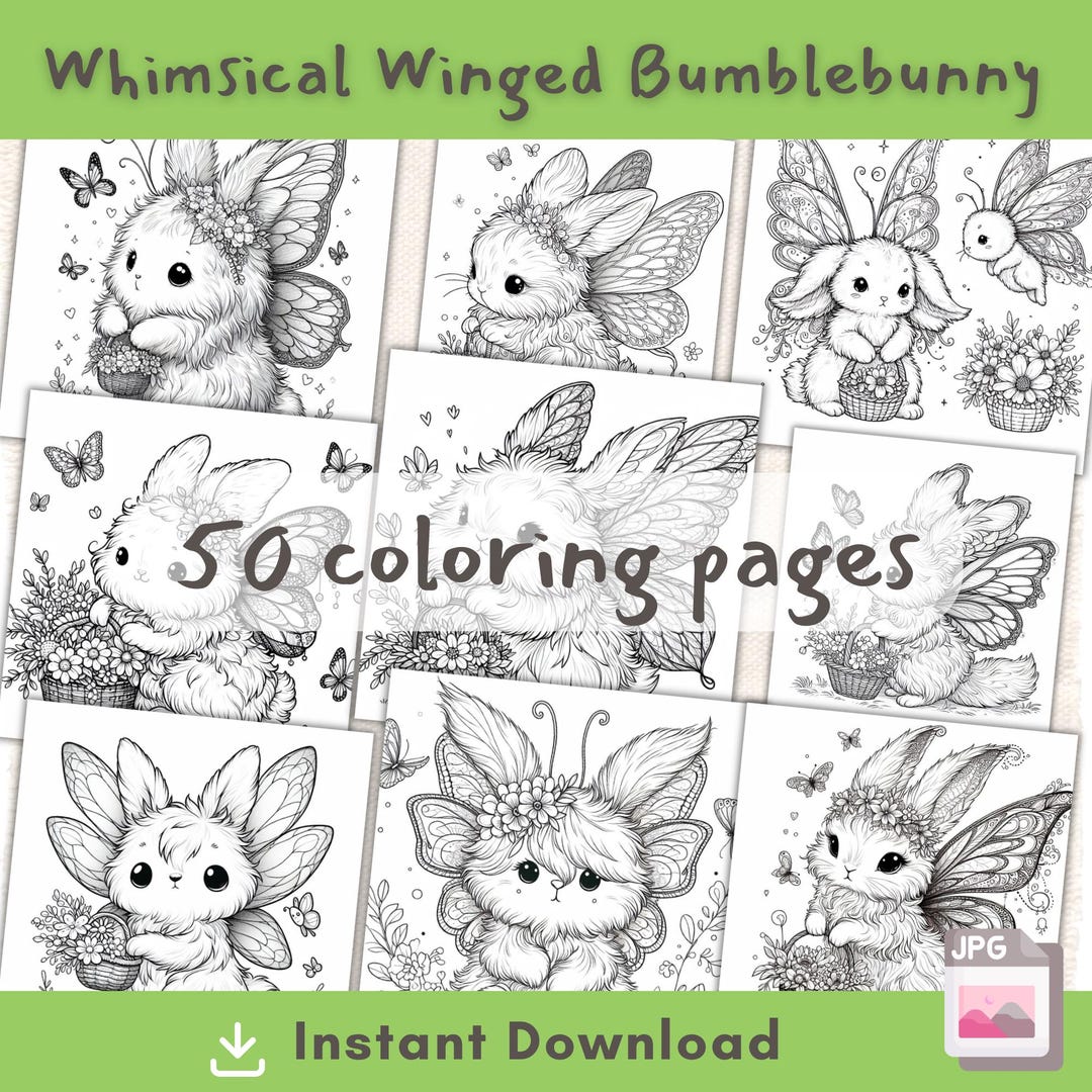 Whimsical Winged Bumblebunny Coloring Pages | 50 Cute Fantasy Bunny ...
