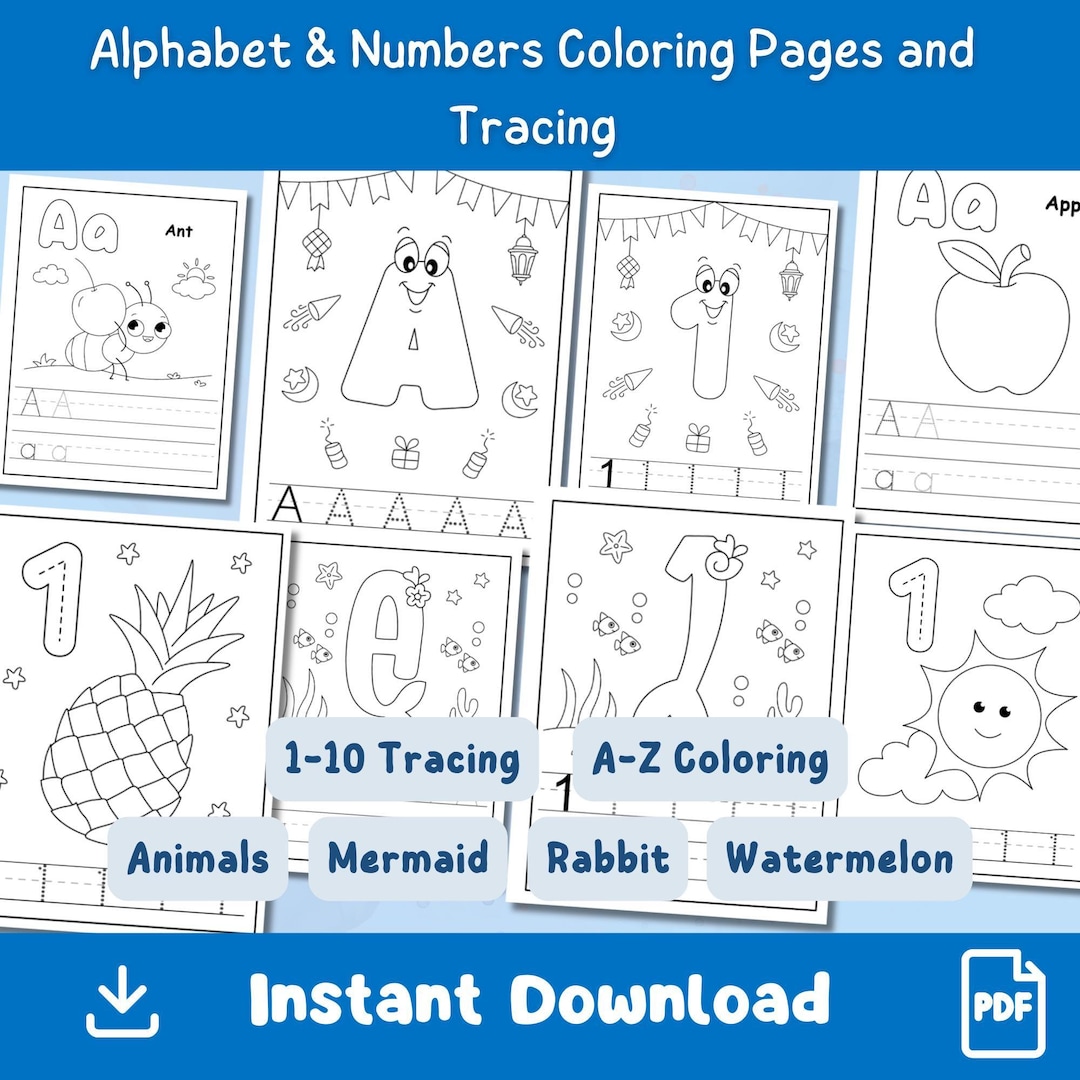Printable Pre-k Alphabet Numbers Coloring Pages Fun Educational ...