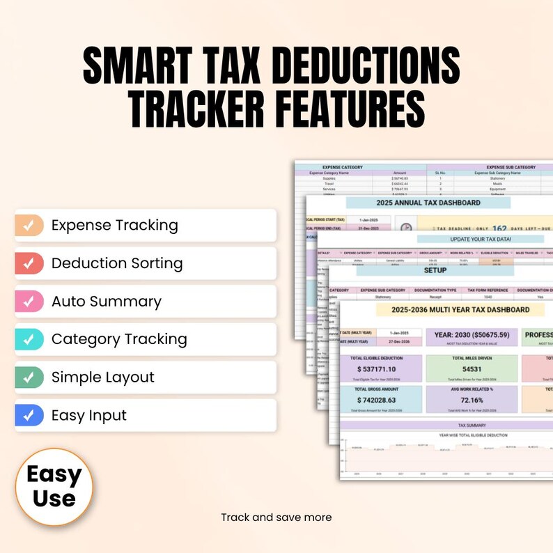 Tax Deduction Tracker 2026, Excel & Google Sheets Dashboard, Automated ...