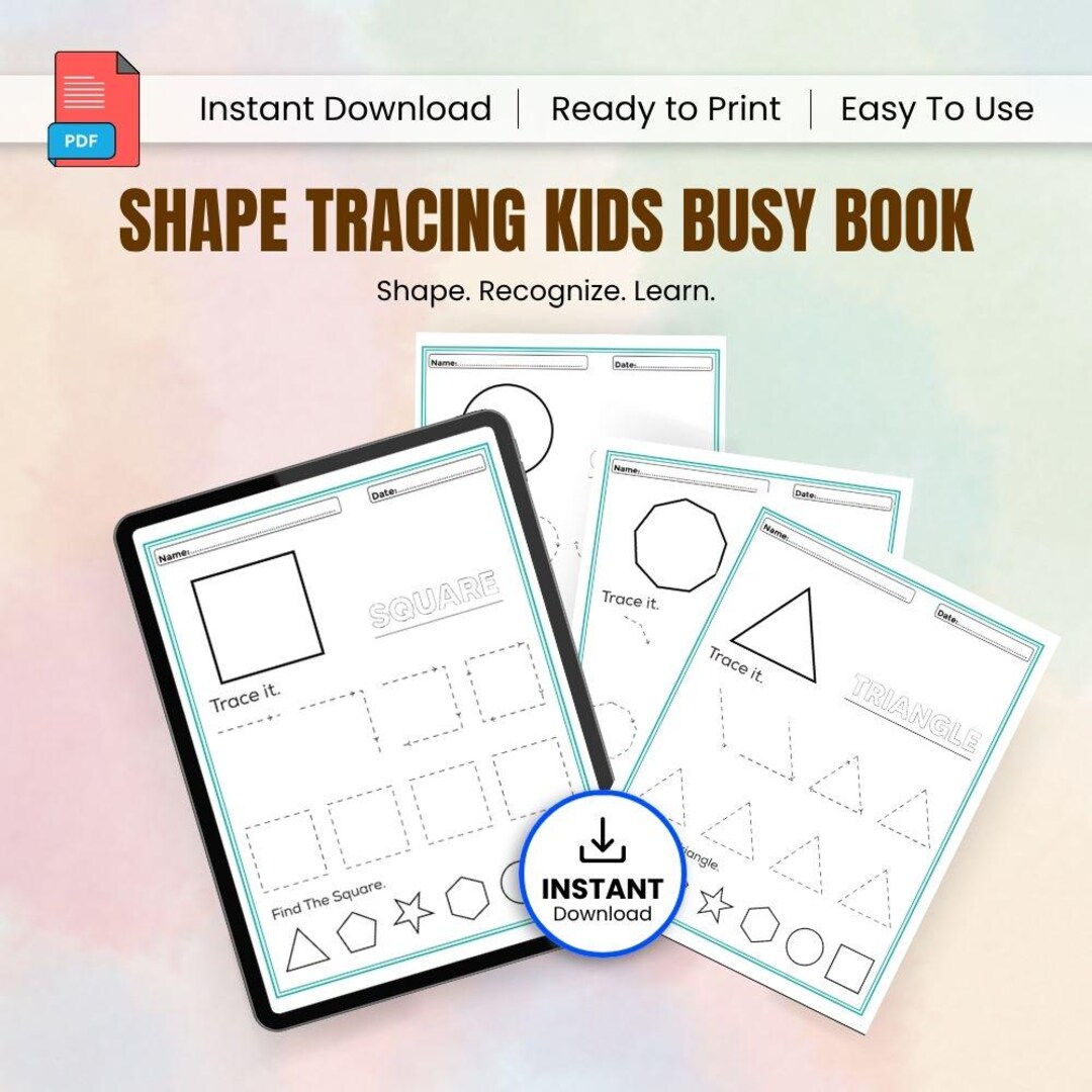 Shape Tracing Kids Busy Book Printable, Toddler Shapes Workbook PDF ...