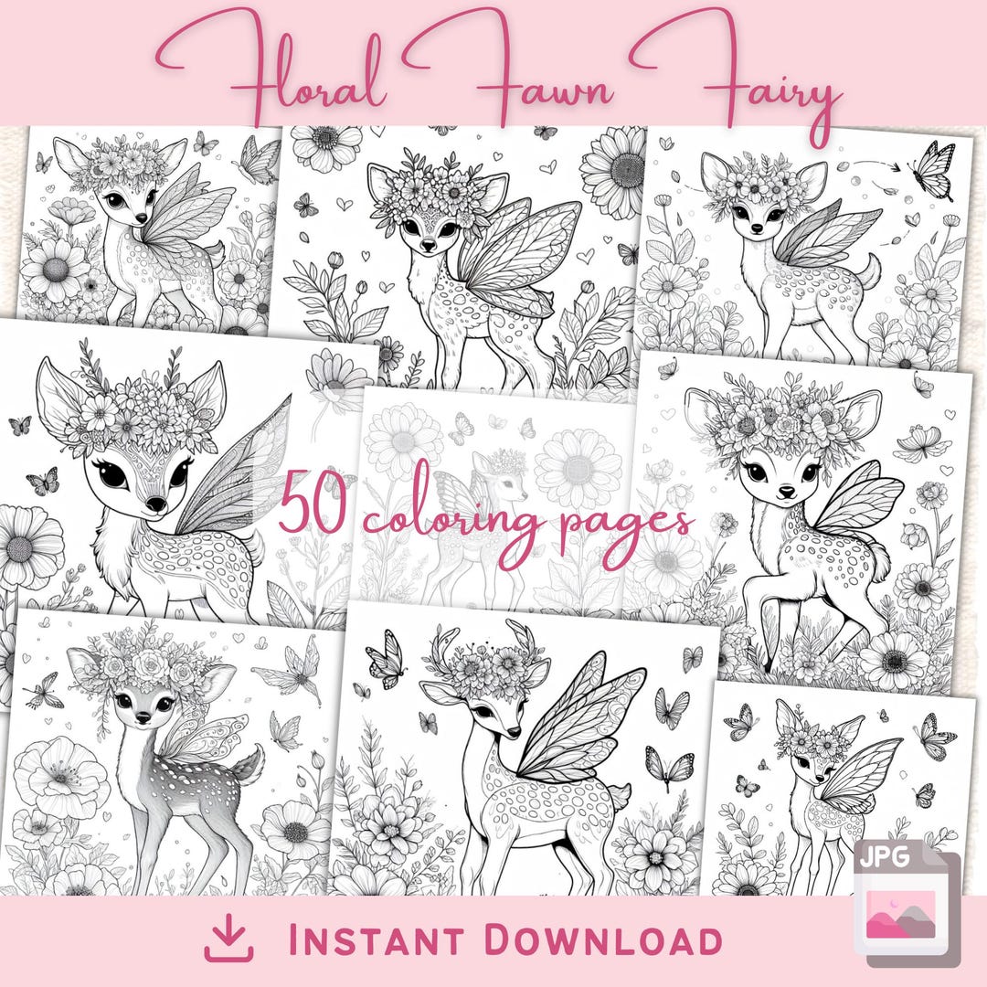 Floral Fawn Fairy Coloring Pages: 50 Printable Fantasy Designs (digital ...