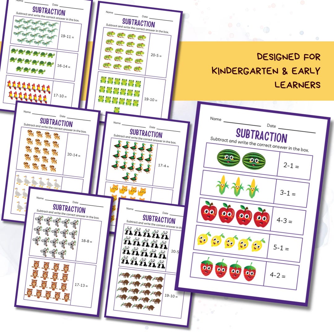 Kindergarten Subtraction Workbook Fun Printable Math Practice for Kids ...