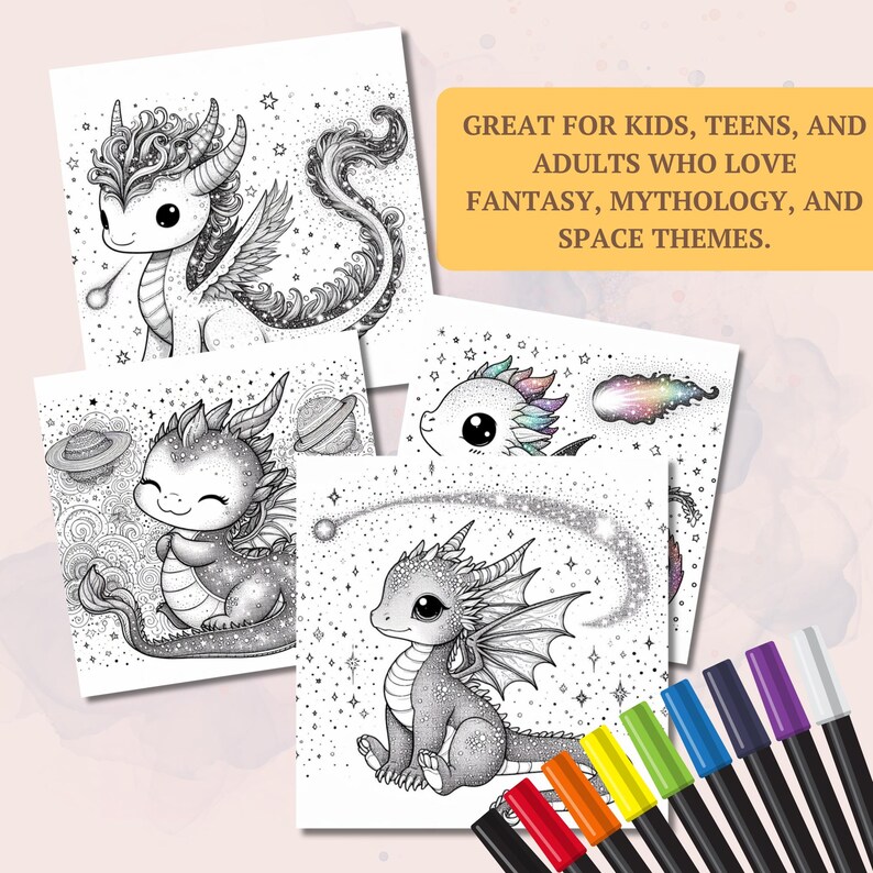 Celestial Stardust Dragon Coloring Pages | Fantasy Dragon Coloring Book ...