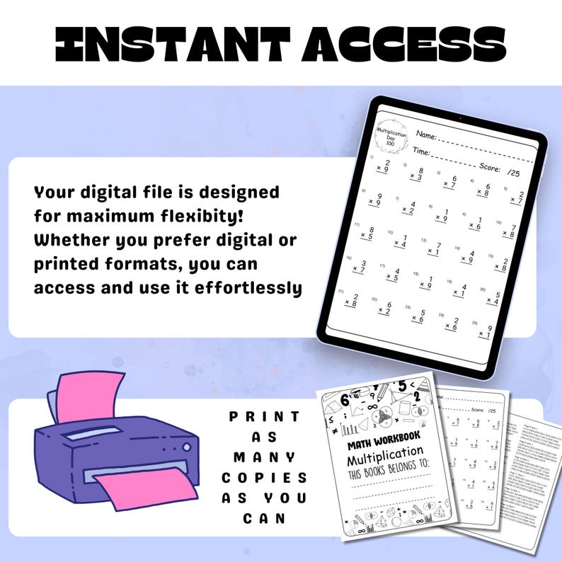 100 Days Multiplication Workbook Daily Math Practice for Kids Printable ...
