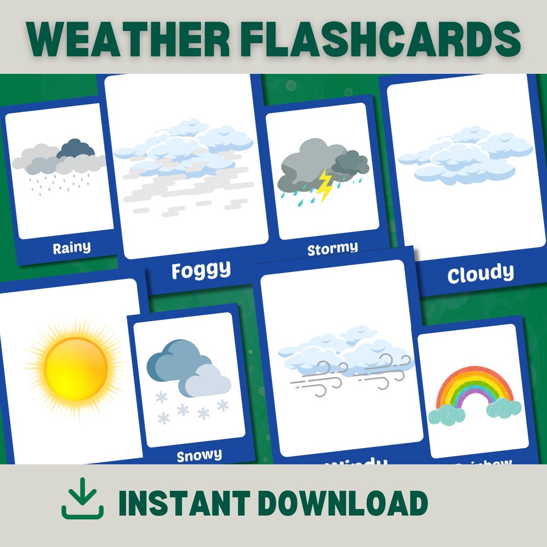 Printable Weather Flashcards for Kids Simple Minimalist Design Early ...