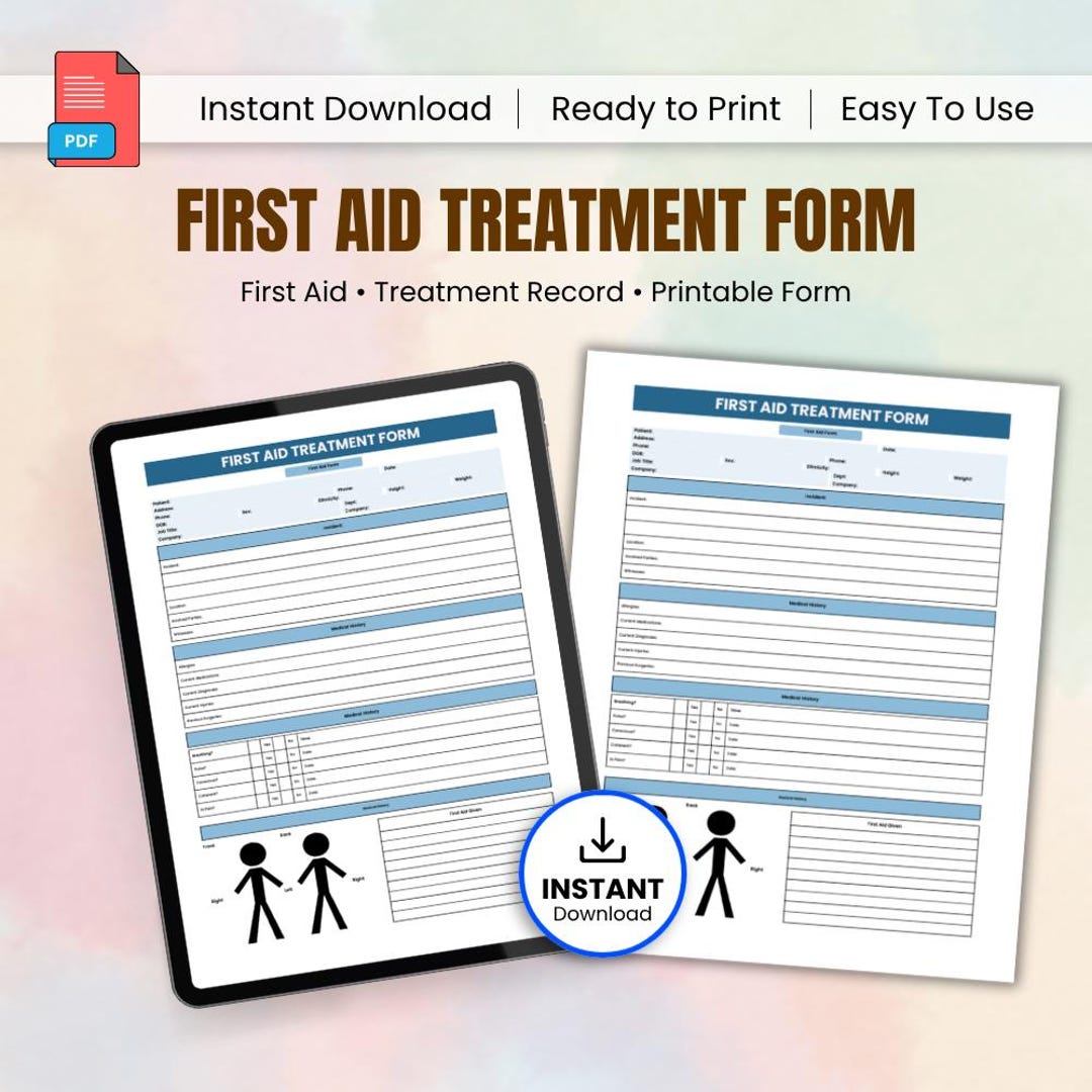 First Aid Treatment Form Printable Incident Record, Medical Log Sheet ...