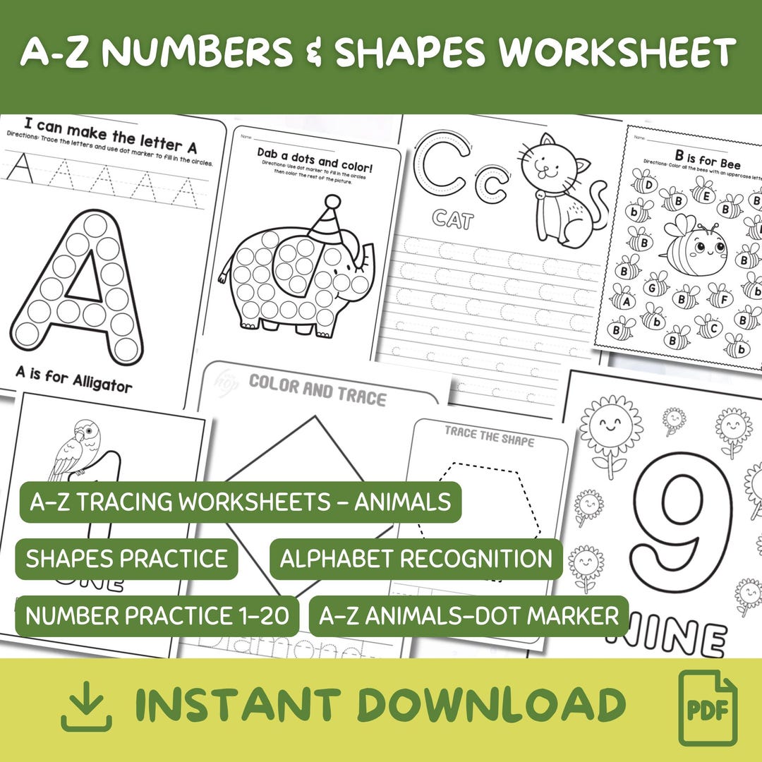 A-Z, Numbers and Shapes Worksheets | Printable Preschool and ...