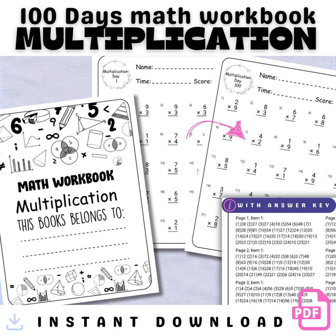 100 Days Multiplication Workbook: Daily Math Practice (PDF Download) - Etsy