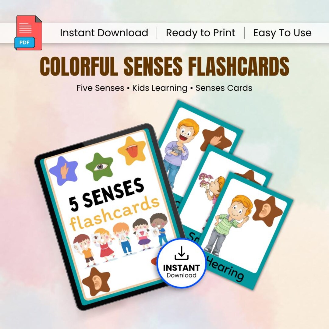 5 Senses Flashcards Kids Printable | Sensory Learning Cards Set - Etsy