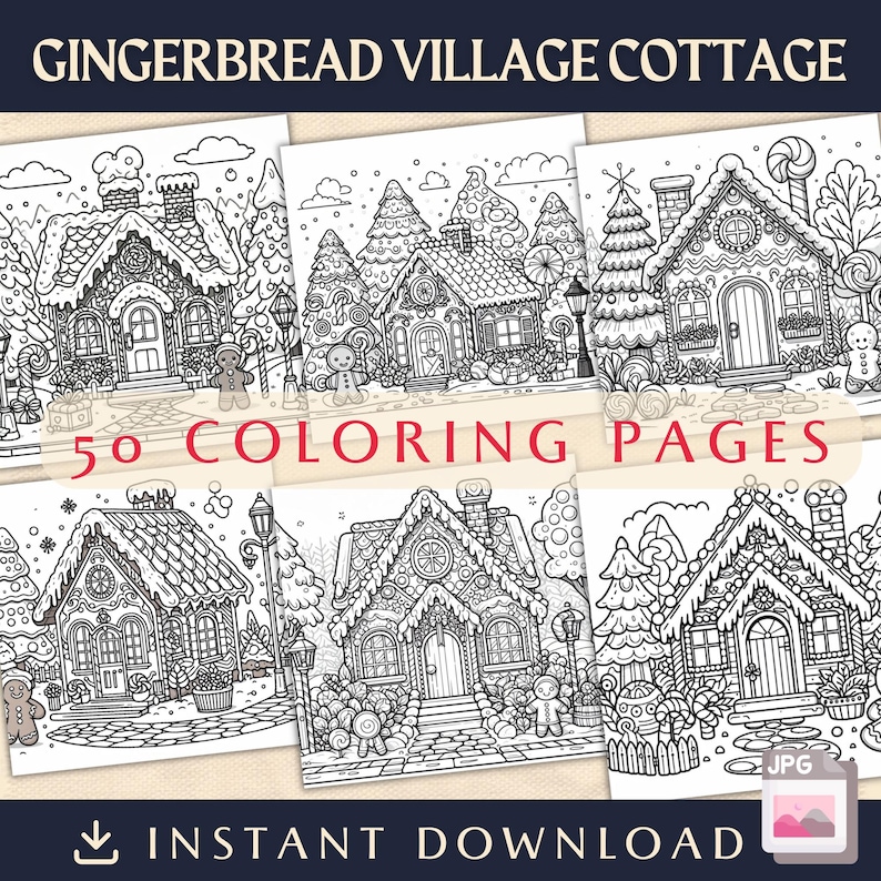 Gingerbread Village Coloring Pages 50 Holiday Cottage Printables for ...