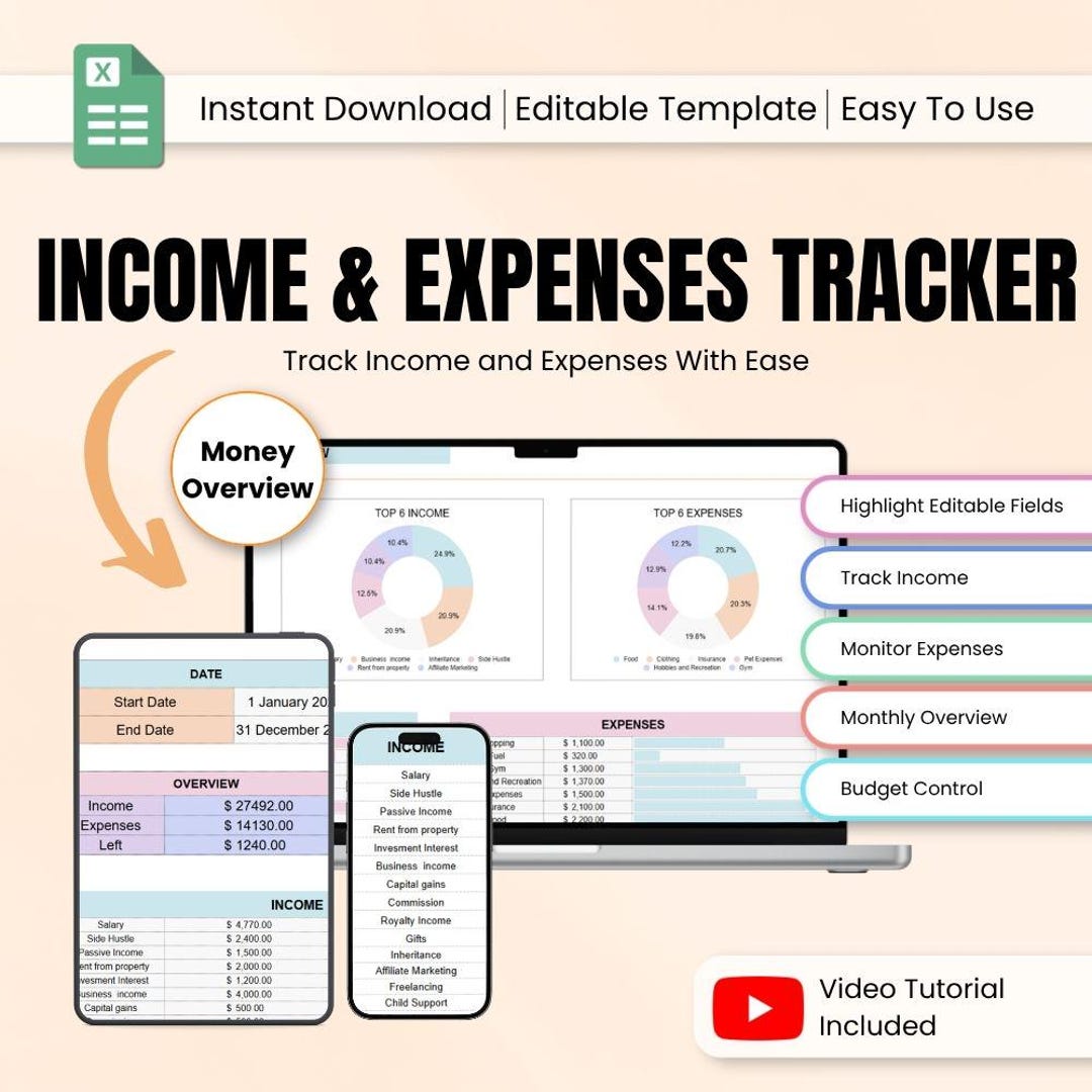 Income & Expense Tracker Sheet | Budget Planner Spreadsheet Tool ...