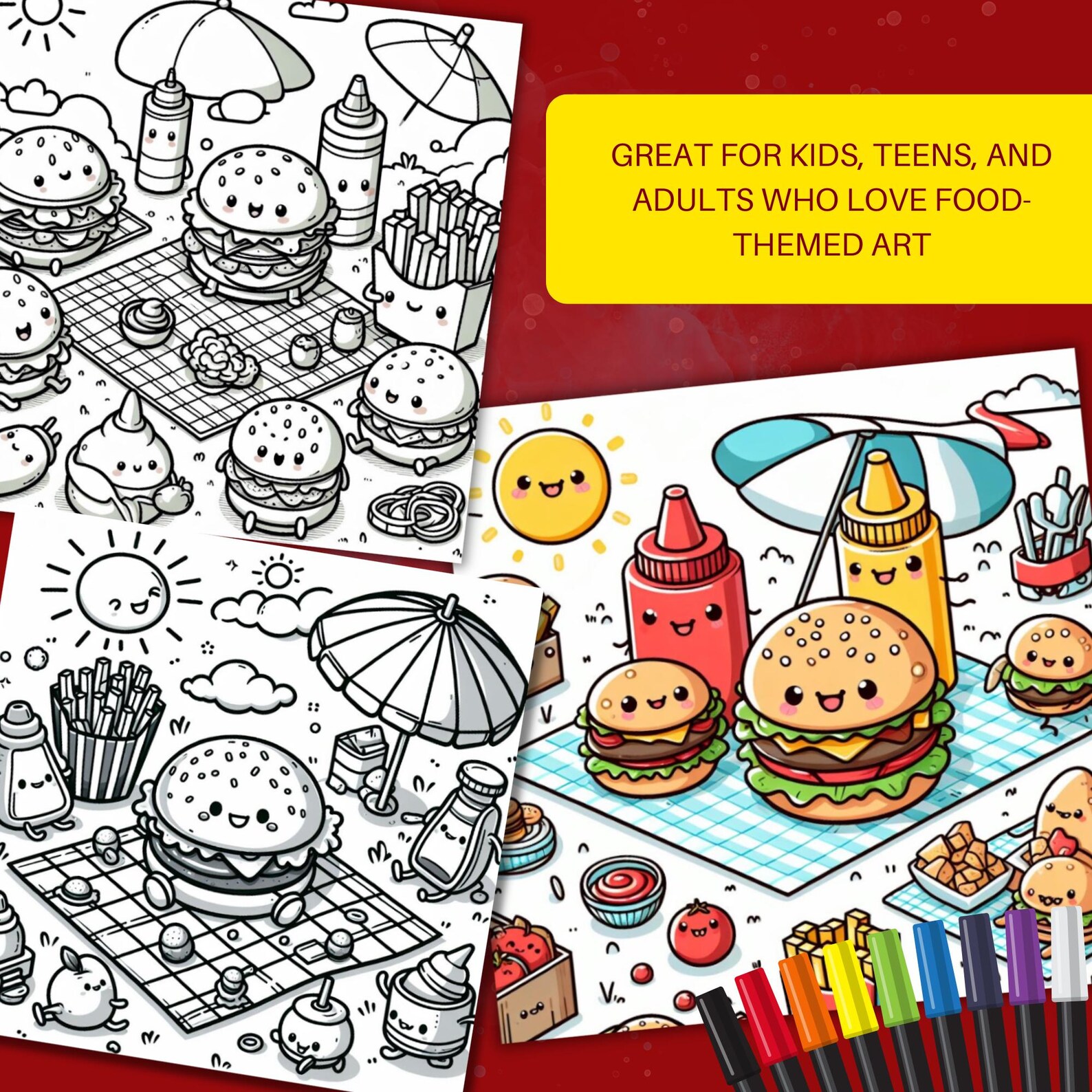 Burger Buddies Picnic Coloring Pages 50 Cute Food-themed Printable ...