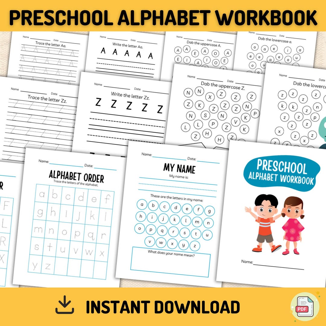 Preschool Alphabet Workbook: A-Z Tracing, Writing, Shading (printable ...
