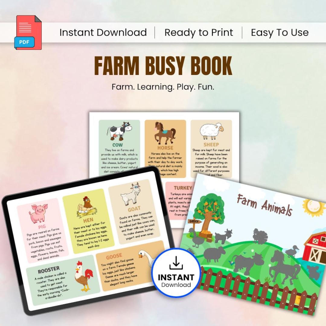 Farm Busy Book Printable, Kids Farm Activity Book PDF, Toddler ...