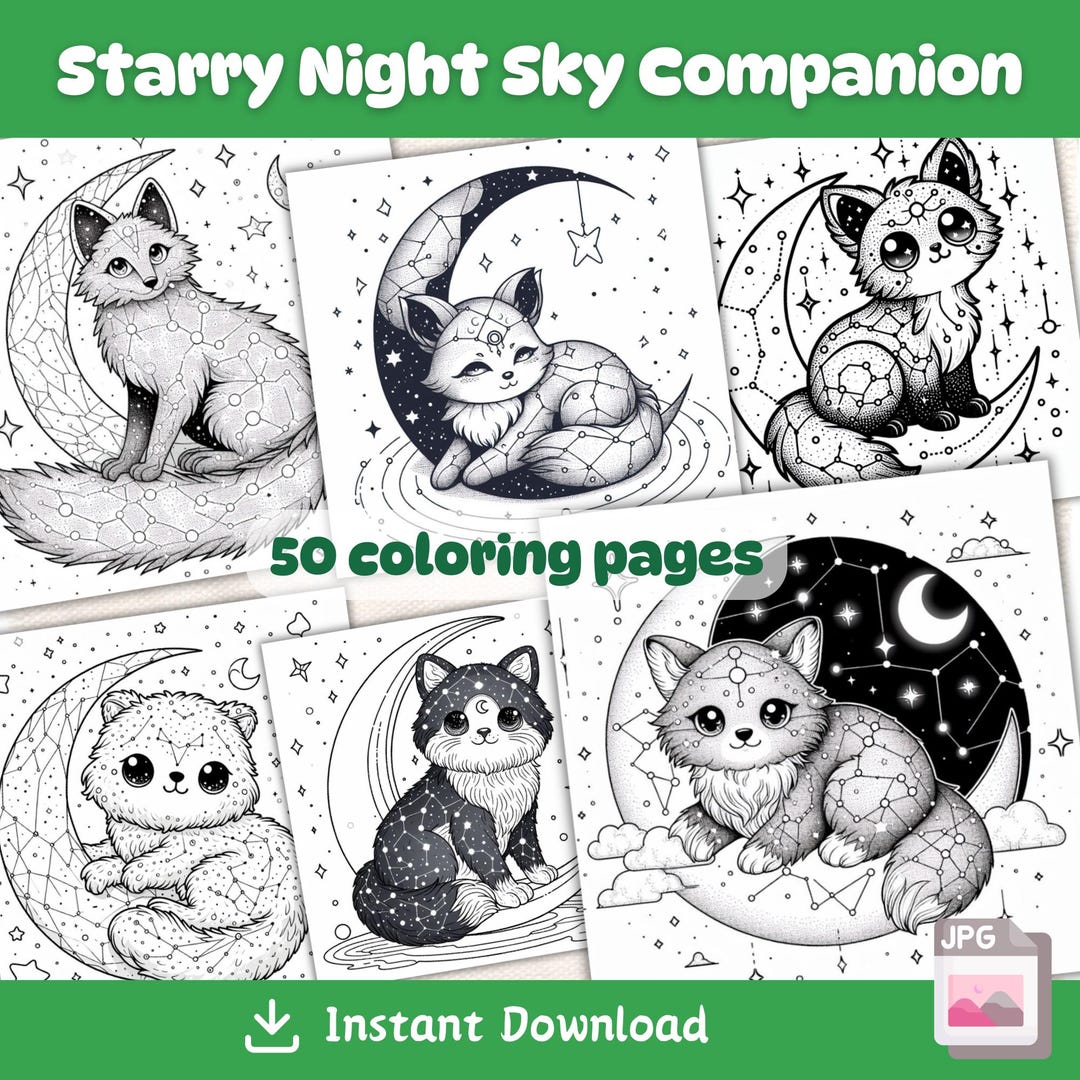 Starry Night Sky Companion Coloring Pages | Mystical Celestial ...