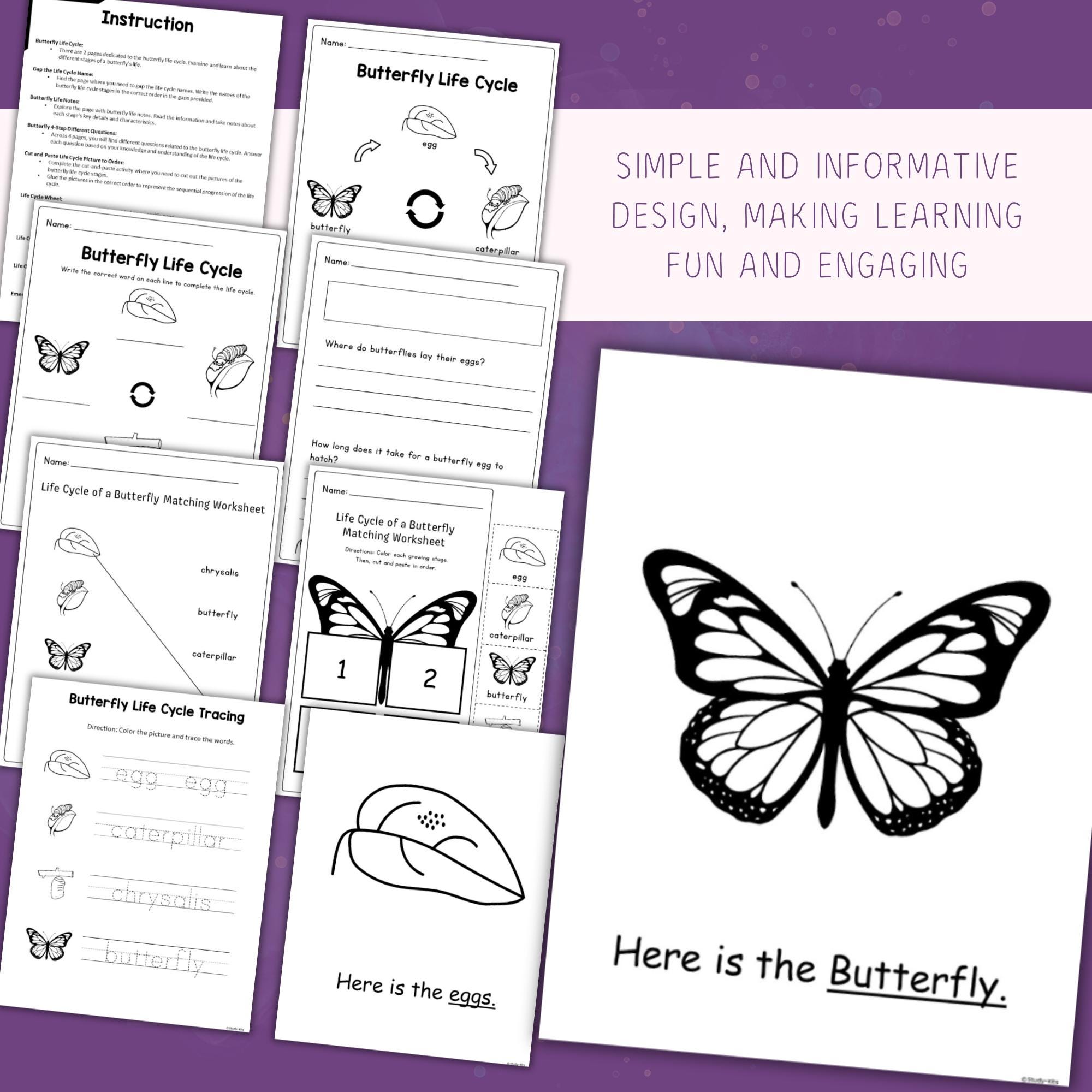 Butterfly Life Cycle Worksheets: Educational Printables (21-page ...