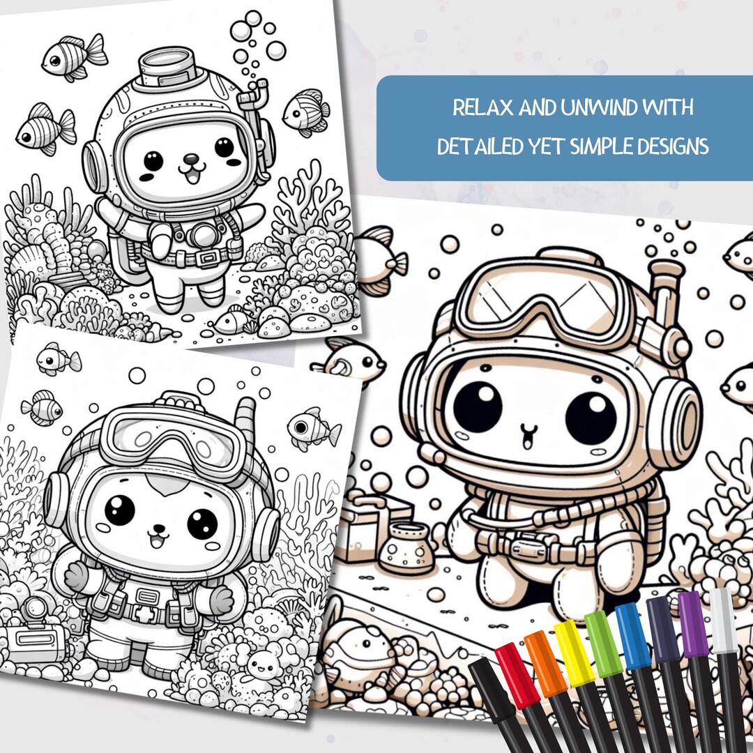 Underwater Explorer Coloring Pages 50 Ocean-themed Printables Instant ...
