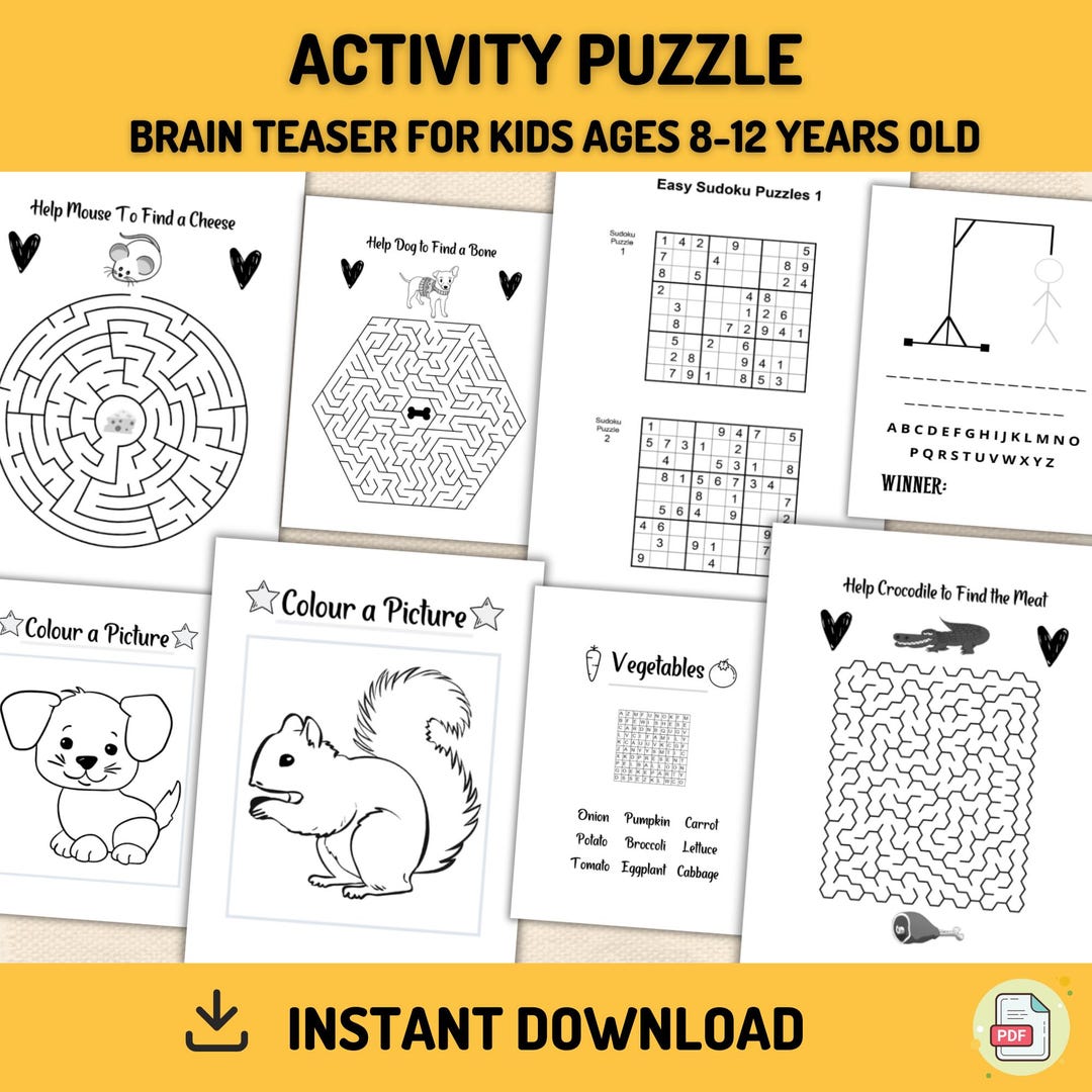 Fun Activity Puzzle Book for Kids Ages 8-12 | Brain Teasers, Mazes ...