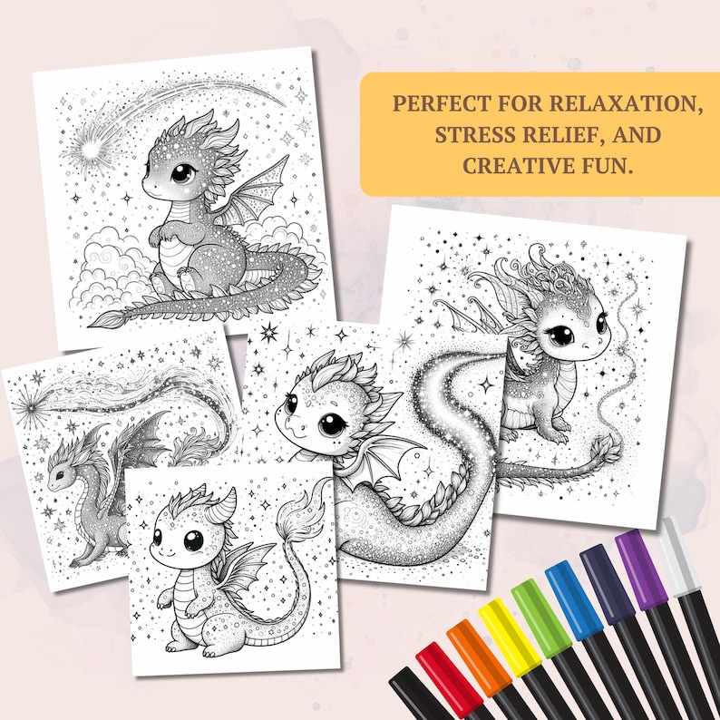 Celestial Dragon Coloring Pages: 52 Mystical Stardust Designs (PDF) - Etsy