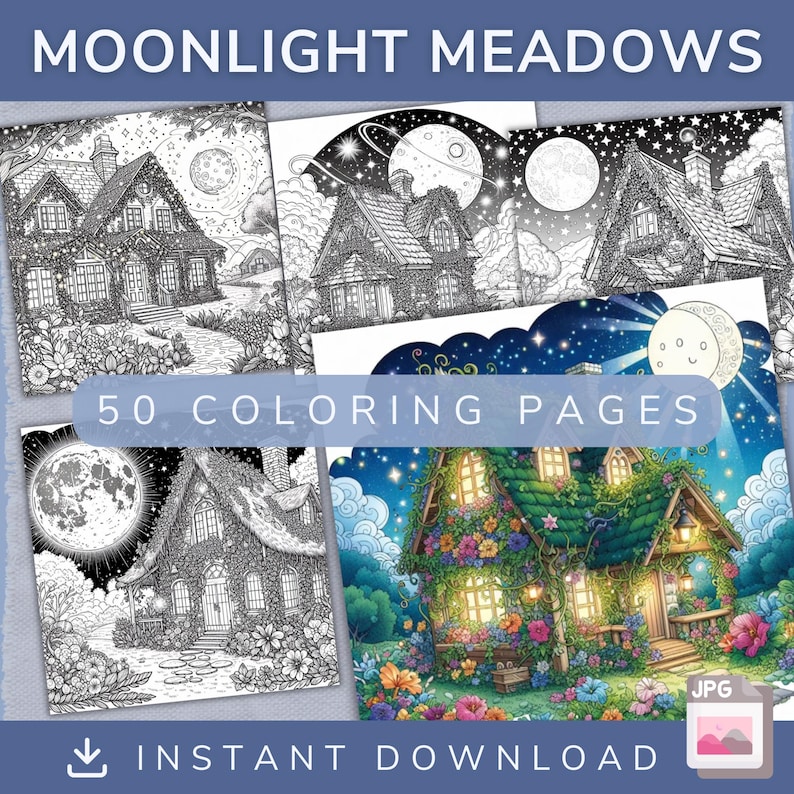 Moonlight Meadows Coloring Pages 50 Printable Nighttime Landscapes ...