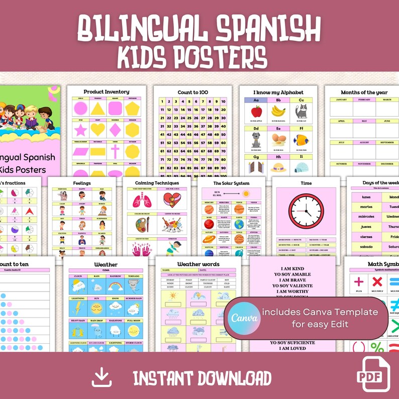 Bilingual Spanish Kids Posters Educational Classroom Decor Pre K ...