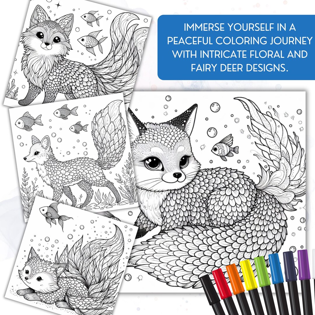 Aquafox Coloring Pages 50 Fantasy Fox Printables Digital Coloring Book ...