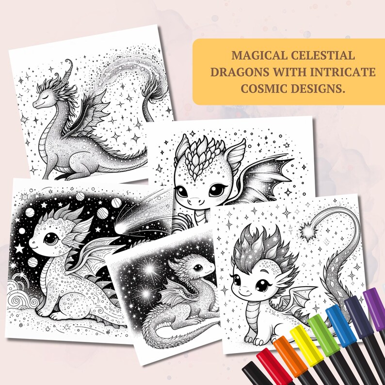 Celestial Dragon Coloring Pages: Mystical Fantasy Art (PDF) - Etsy