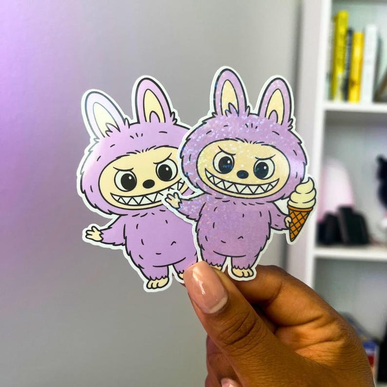 Purple Labubu Ice Cream Sticker | Holographic or Matte | Cute Monster ...