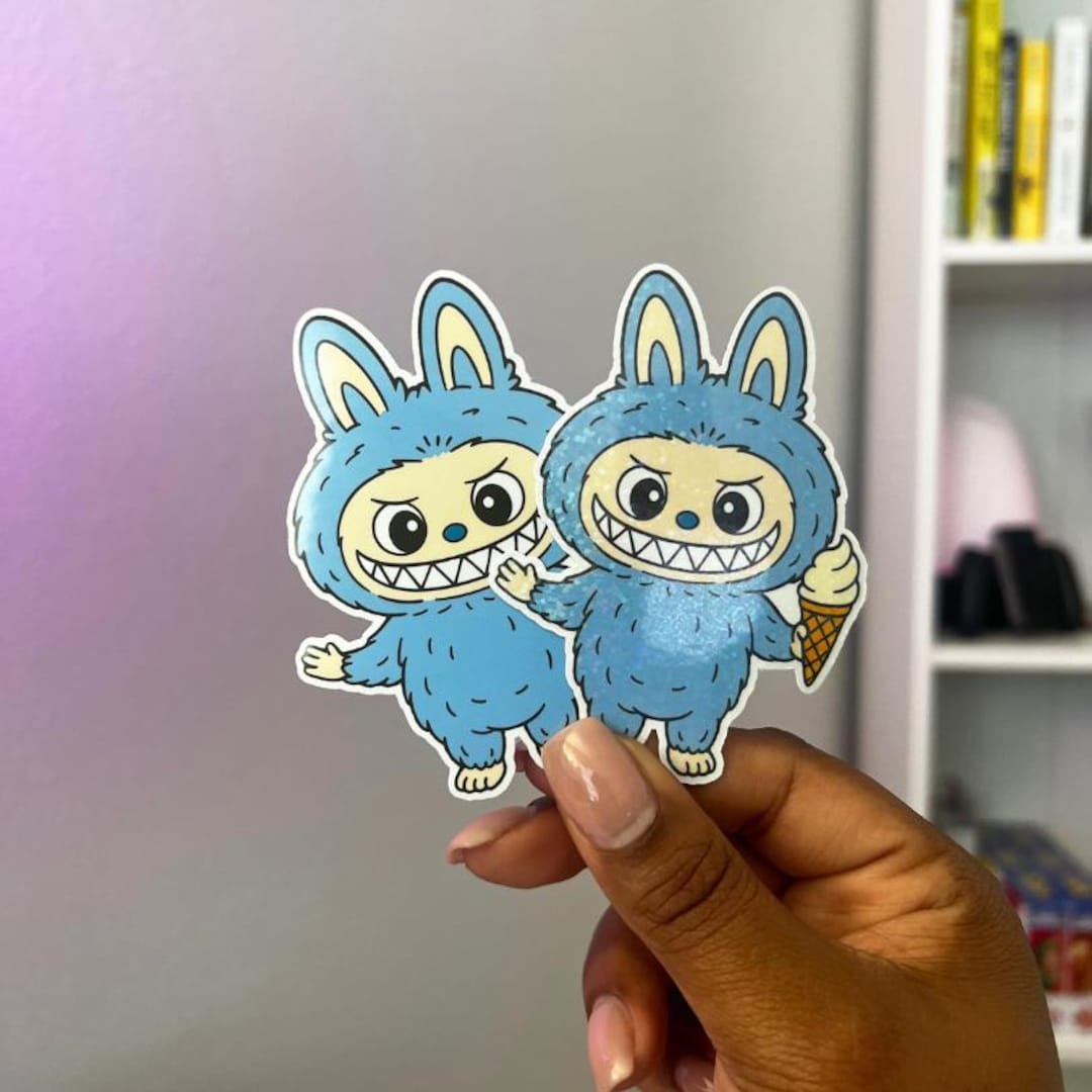 Blue Labubu Ice Cream Sticker | Holographic or Matte Vinyl | Cute Bunny ...