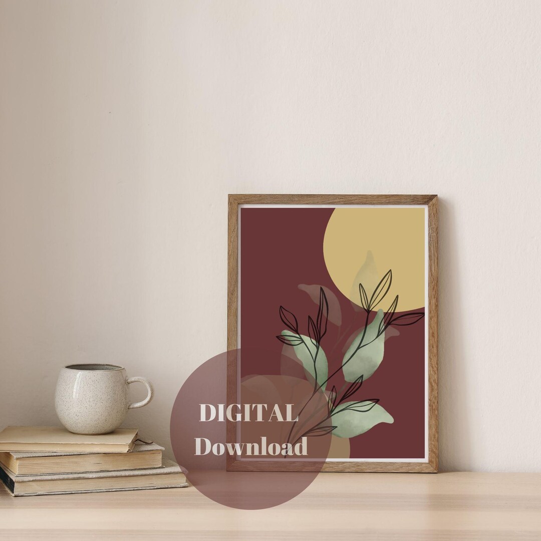 Leaf Wall Art Printable Modern Botanical Digital Print for Instant ...