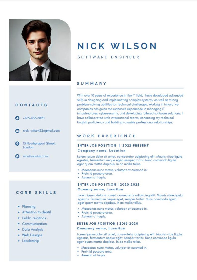 Curriculum Vitae Template for Google Docs, Word and PDF, Professional ...