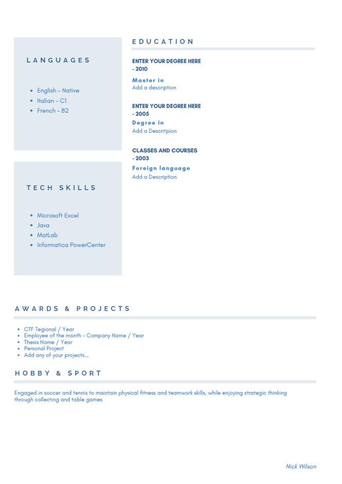 Curriculum Vitae Template for Google Docs, Word and PDF, Professional ...