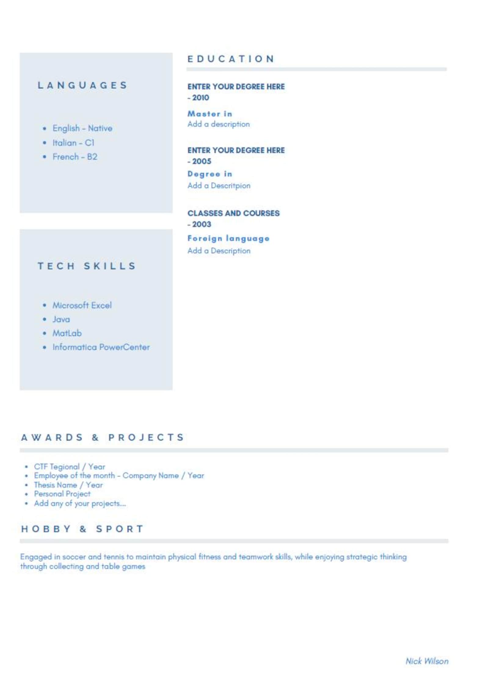 Curriculum Vitae Template for Google Docs, Word and PDF, Professional ...