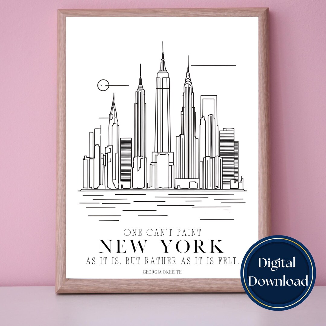 New York One Line Art Minimalist NYC Skyline Print, Black & White ...