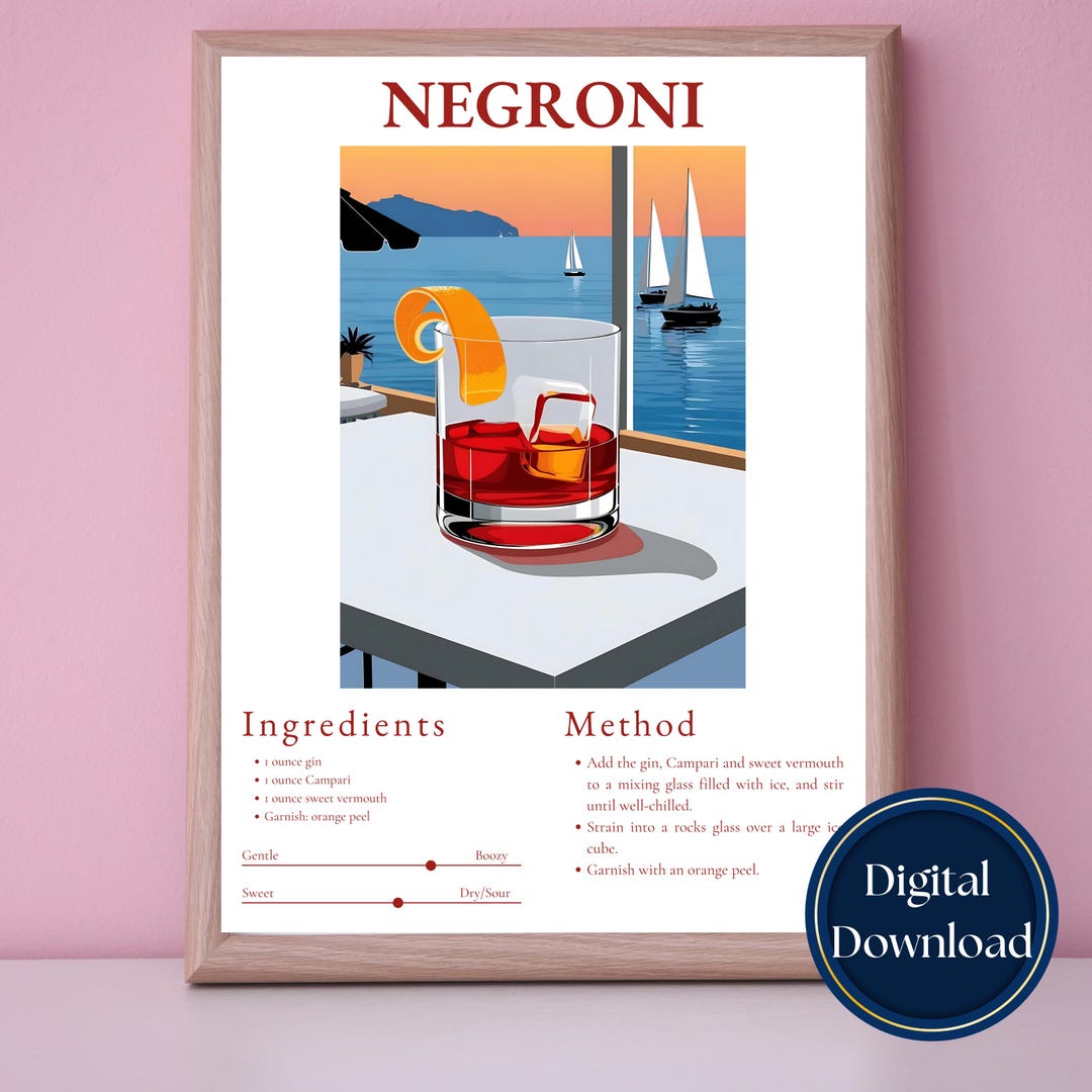 Negroni Recipe Card Digital Print Wall Art ,aperitivo Italy Poster ...