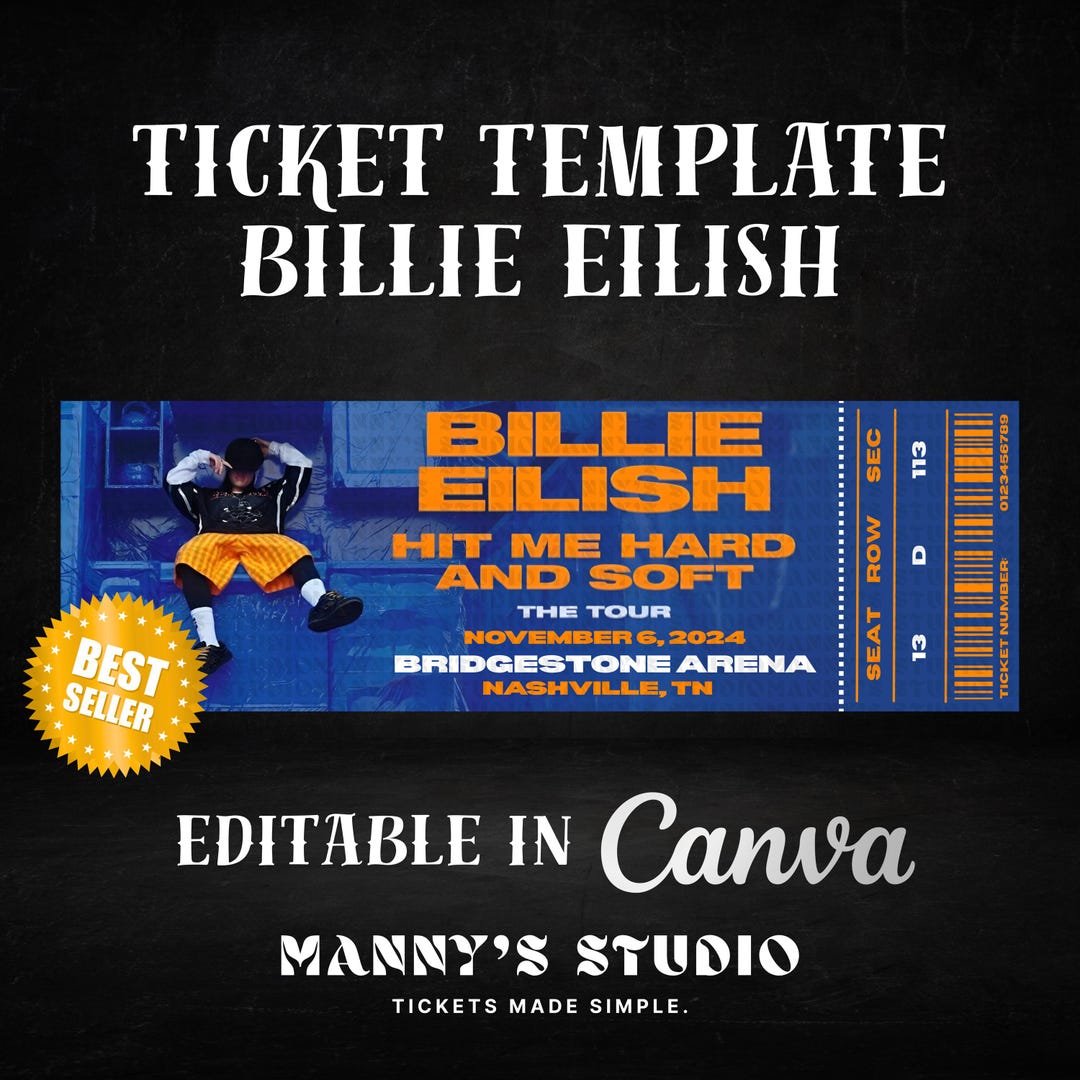 Editable Billie Eilish Concert Ticket Template, Full Digital Download ...