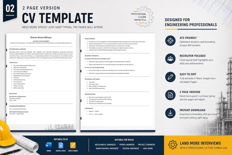 Junior Structural Engineer Resume Template | ATS Friendly Engineering ...