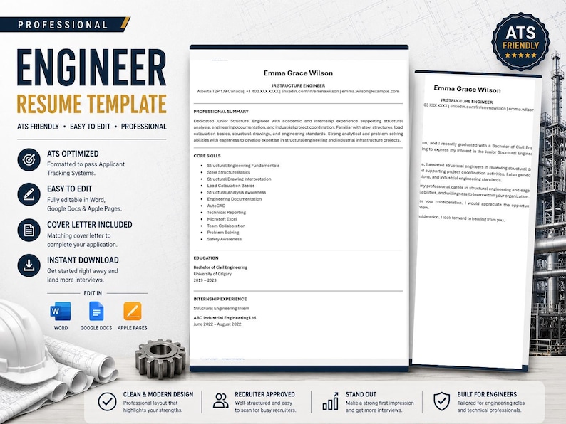 Junior Structural Engineer Resume Template | ATS Friendly Engineering ...