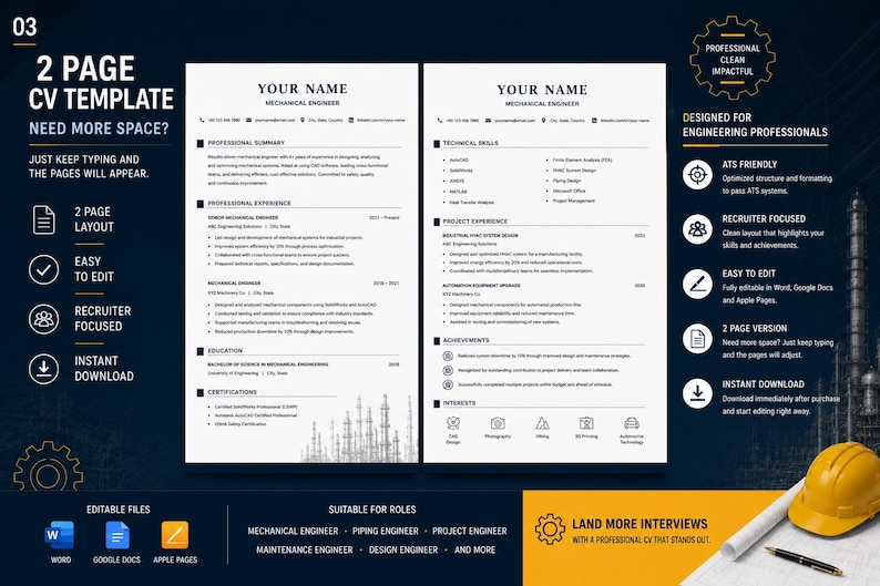 Junior Structural Engineer Resume Template | ATS Friendly Engineering ...