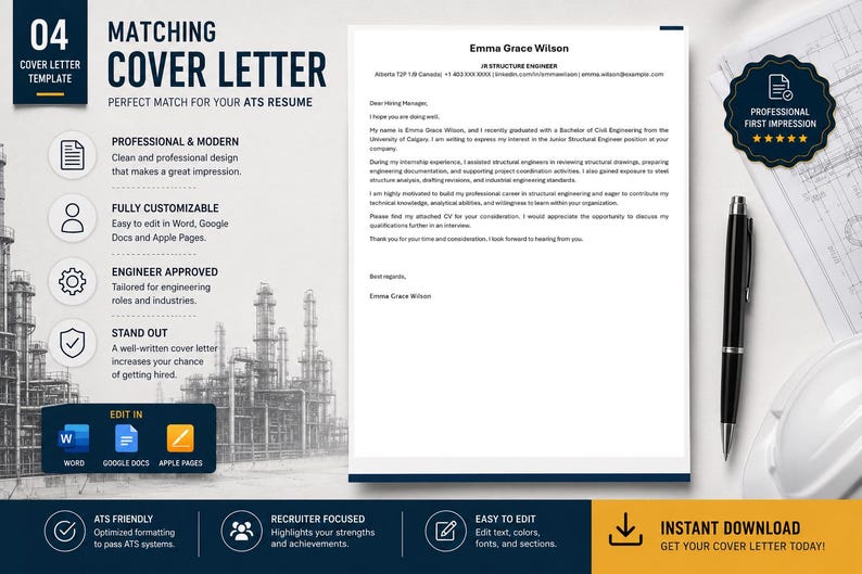 Junior Structural Engineer Resume Template | ATS Friendly Engineering ...
