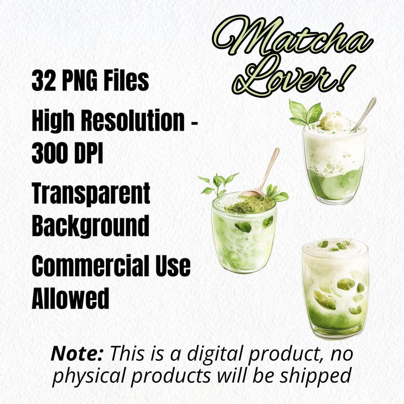 Watercolor Matcha Clipart Bundle, Green Tea Lovers, Matcha Lovers, Cute ...