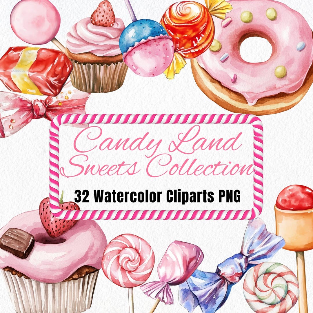 Watercolor Sweets Clipart Bundle PNG, Candy Land Theme, Sweet Candies ...