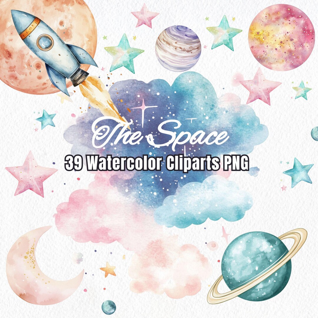 Watercolor Outer Space Elements Bundle, Cute Outer Space Elements in ...