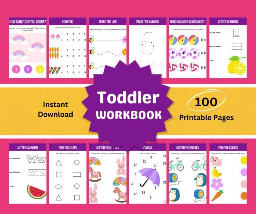 Toddler Workbook Printable Early Preschool Activity Book Girl-themed ...