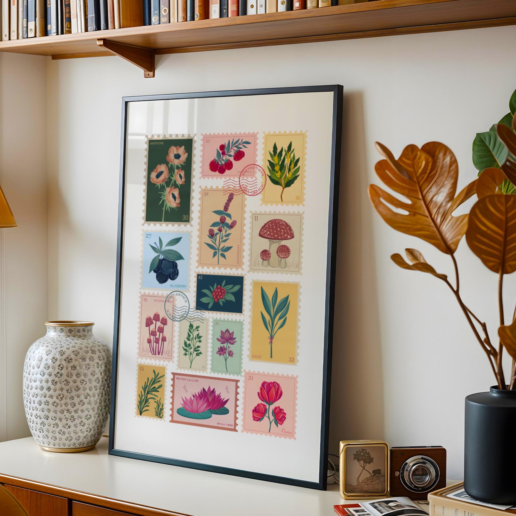 Flower Postage Stamp Print | Printable Botanical Wall Decor | Easy ...