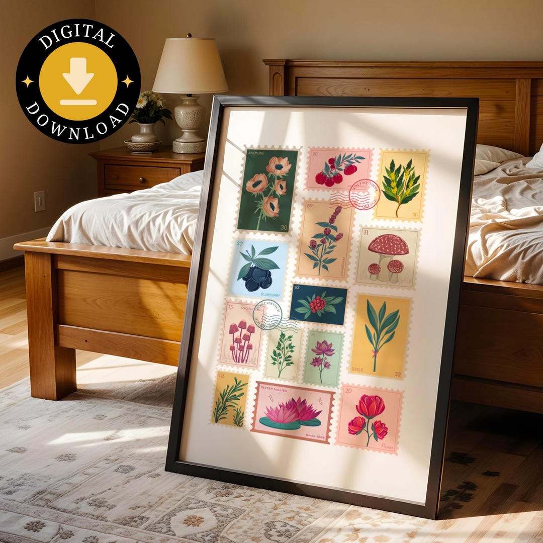 Flower Postage Stamp Print | Printable Botanical Wall Decor | Easy ...