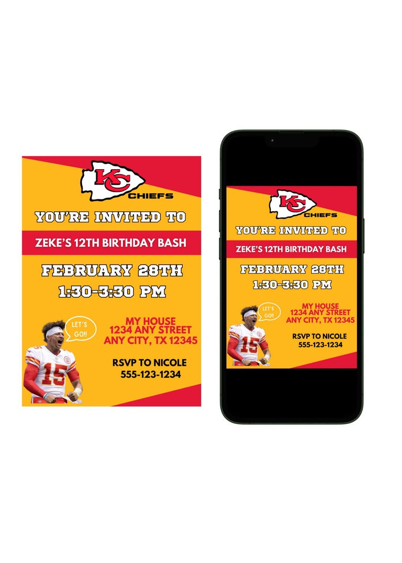 Patrick Mahomes Birthday Invitation - Kansas City Chiefs - Personalized ...