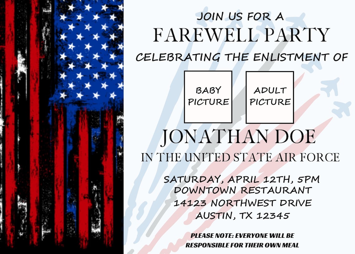 US Air Force - Farewell Party Invitation - Air Force Enlistment ...