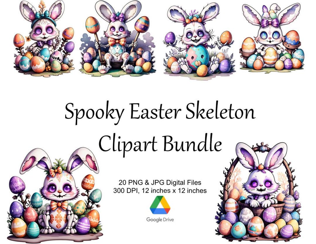 Spooky Easter Skeleton, 20 PNG Bundle, Easter Bunny Clipart, Easter ...